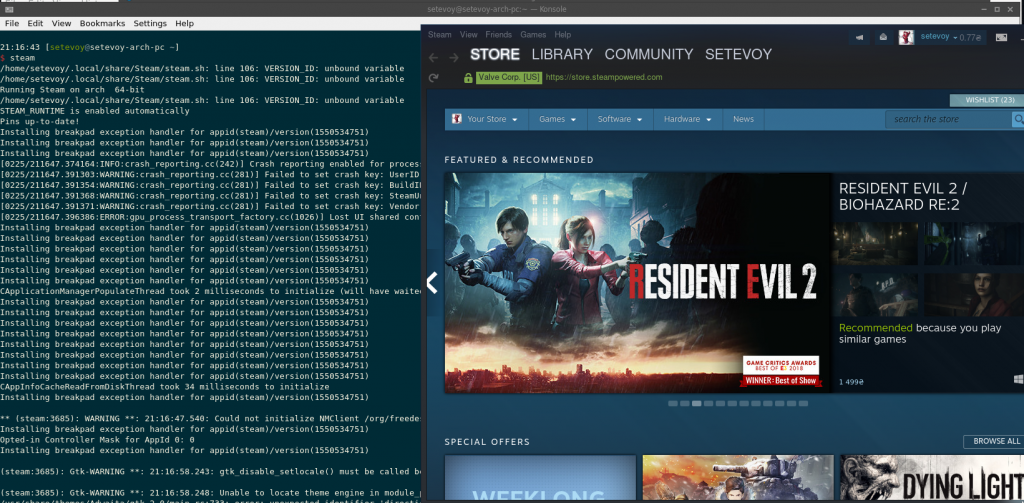 Arch Linux: Steam installation