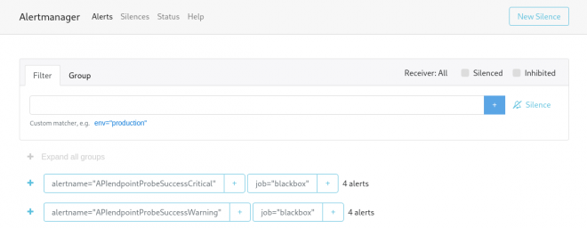 Prometheus: Alertmanager Web UI alerts Silence