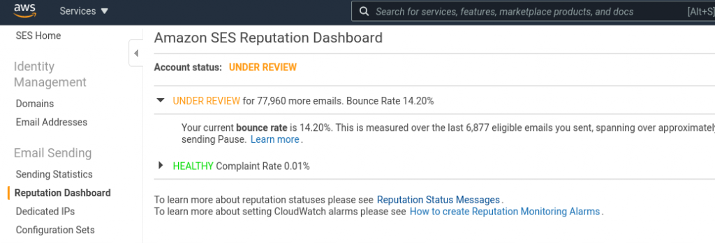 AWS: Simple Email Service Bounce rate and monitoring with and Prometheus
