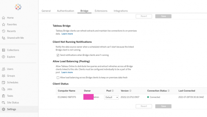Tableau: install Tableau Bridge to access a database server in a ...