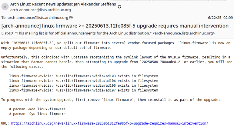 Arch Linux: linux-firmware-nvidia: /usr/lib/firmware/nvidia/ exists in filesystem